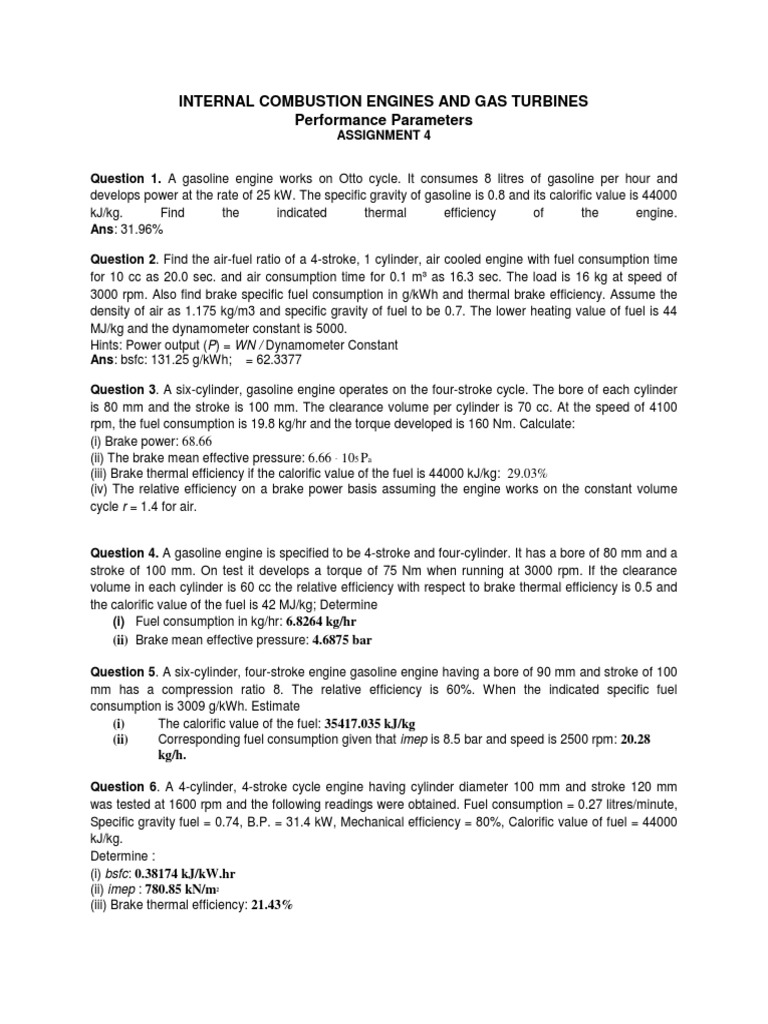 ICE Assignment 4 | PDF | Internal Combustion Engine | Fuel Efficiency