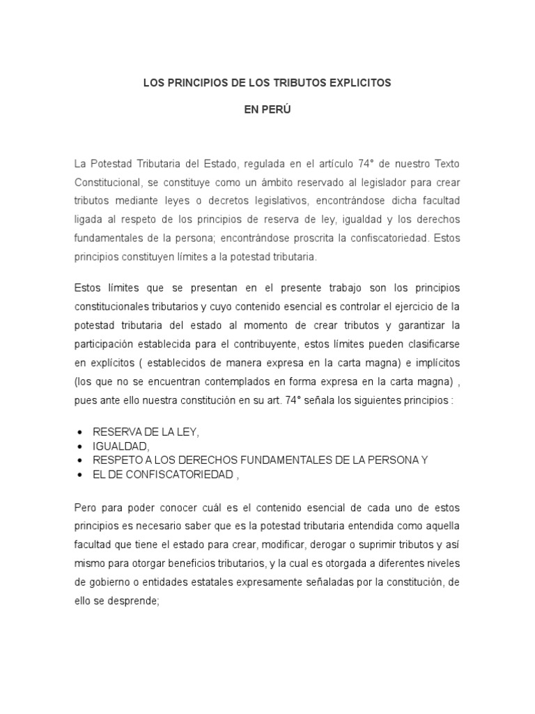 Los Principios de Los Tributos Explicitos | PDF | Derecho ...
