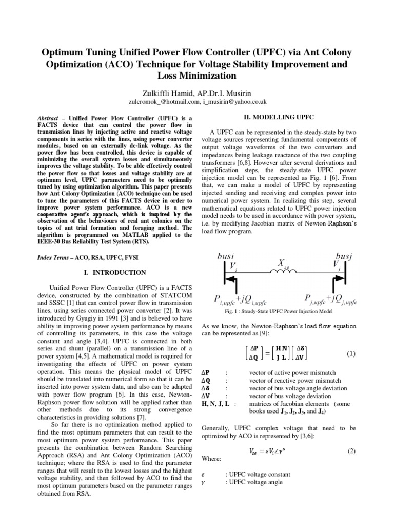 Optimum Tuning UPFC Via ACO | PDF | Mathematical Optimization | Electric Power System