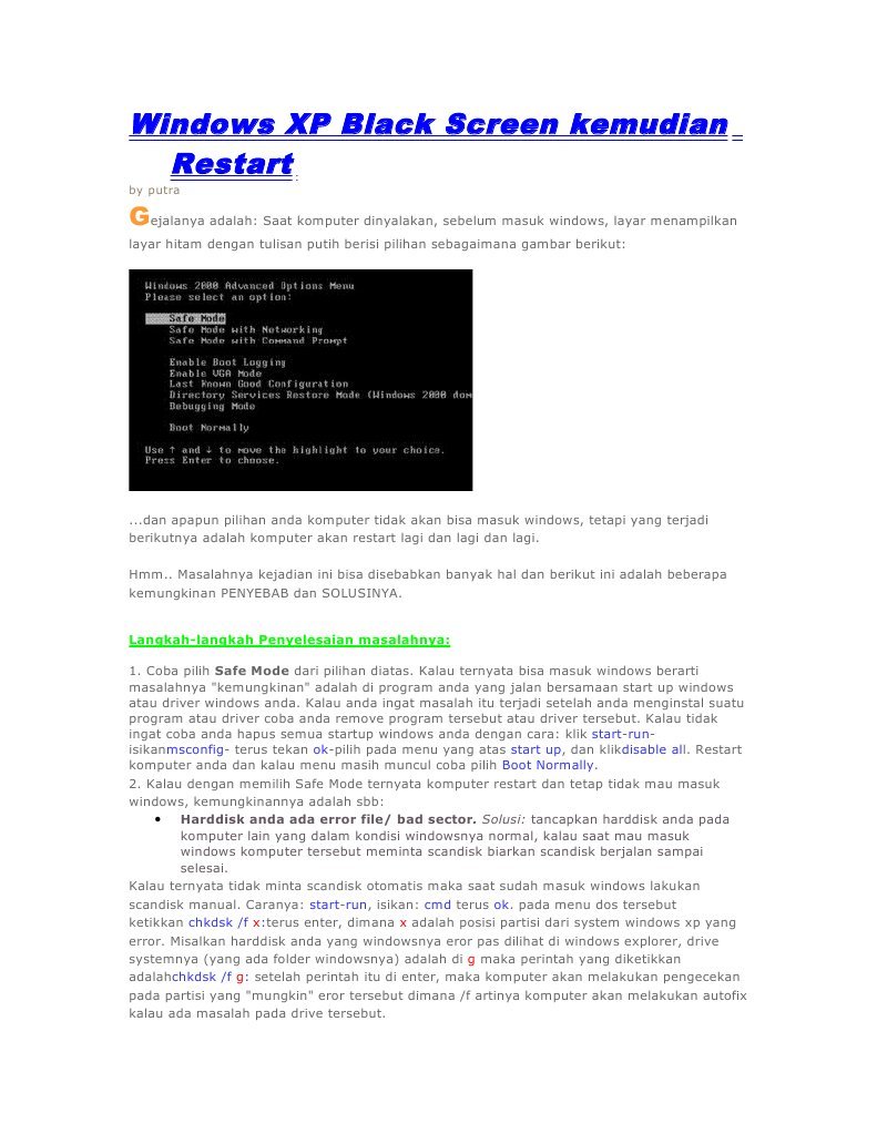 Windows XP Black Screen | PDF