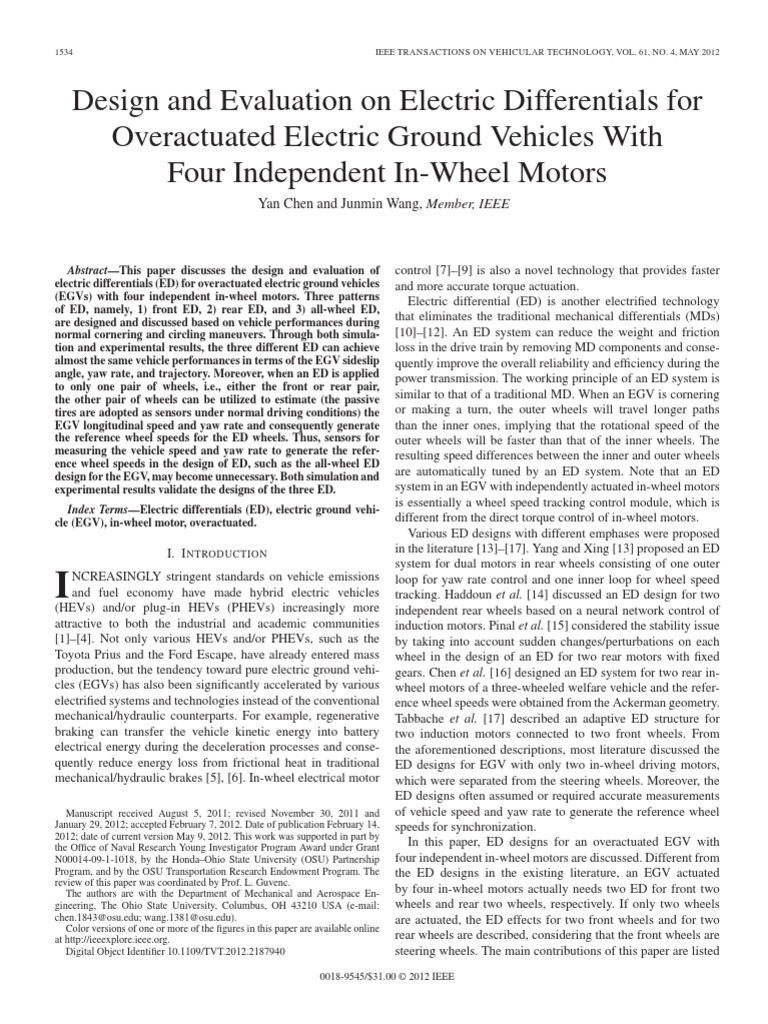 Design and Evaluation On Electric Differentials For Overactuated ...