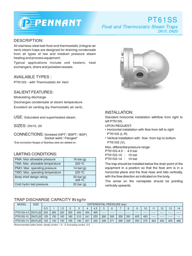 Float Trap Pennant | PDF | Hvac | Steam