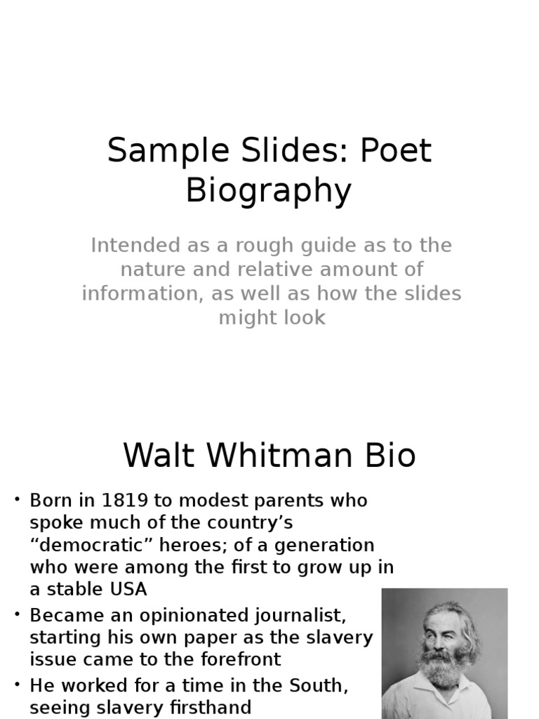 Walt Whitman: Poet Biography Overview | PDF