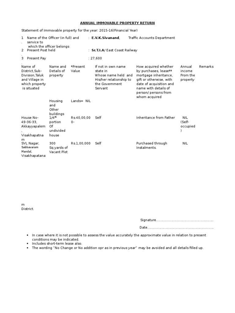 Annual Immovable Property Return | PDF