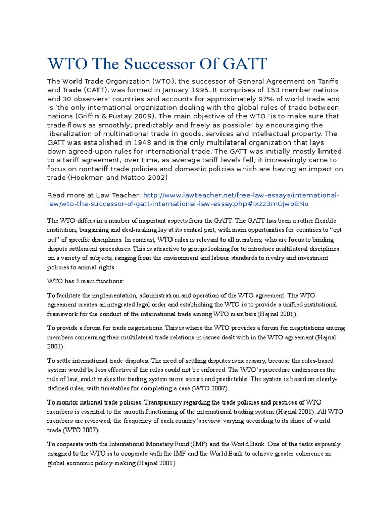 WTO The Successor of GATT | PDF | World Trade Organization | General ...