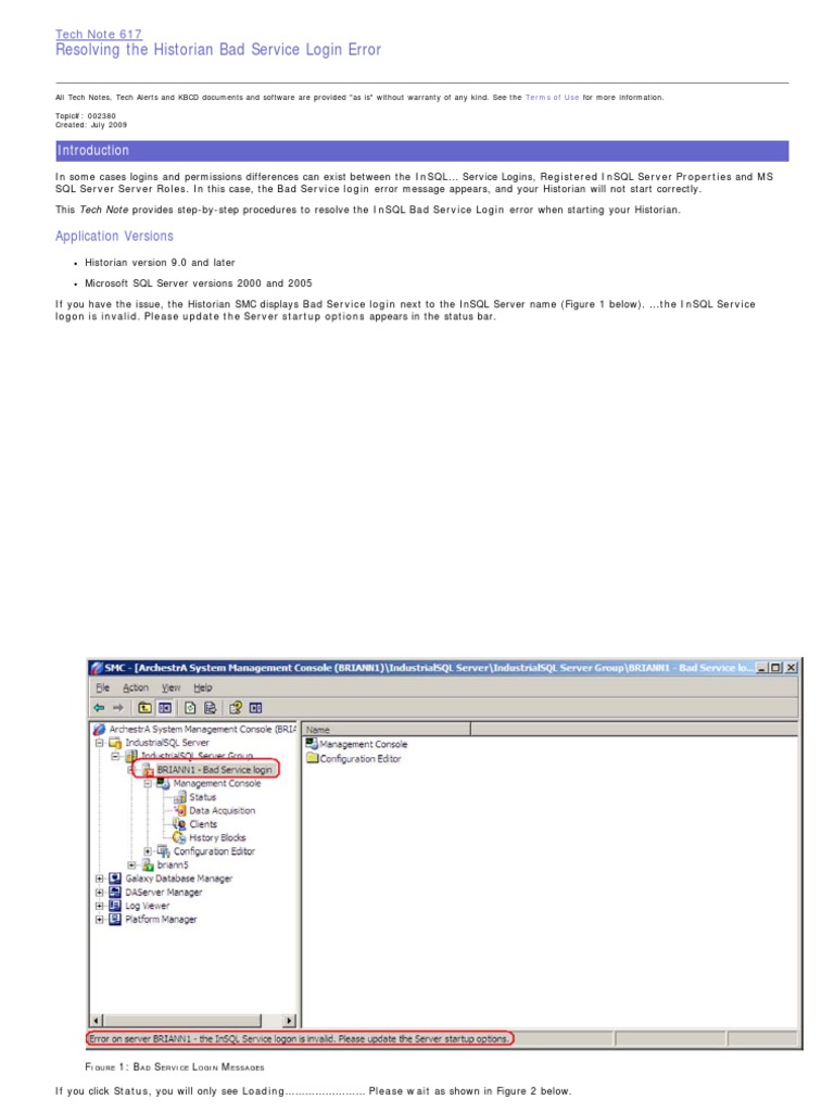 Resolving The Historian Bad Service Login Error: Application Versions ...