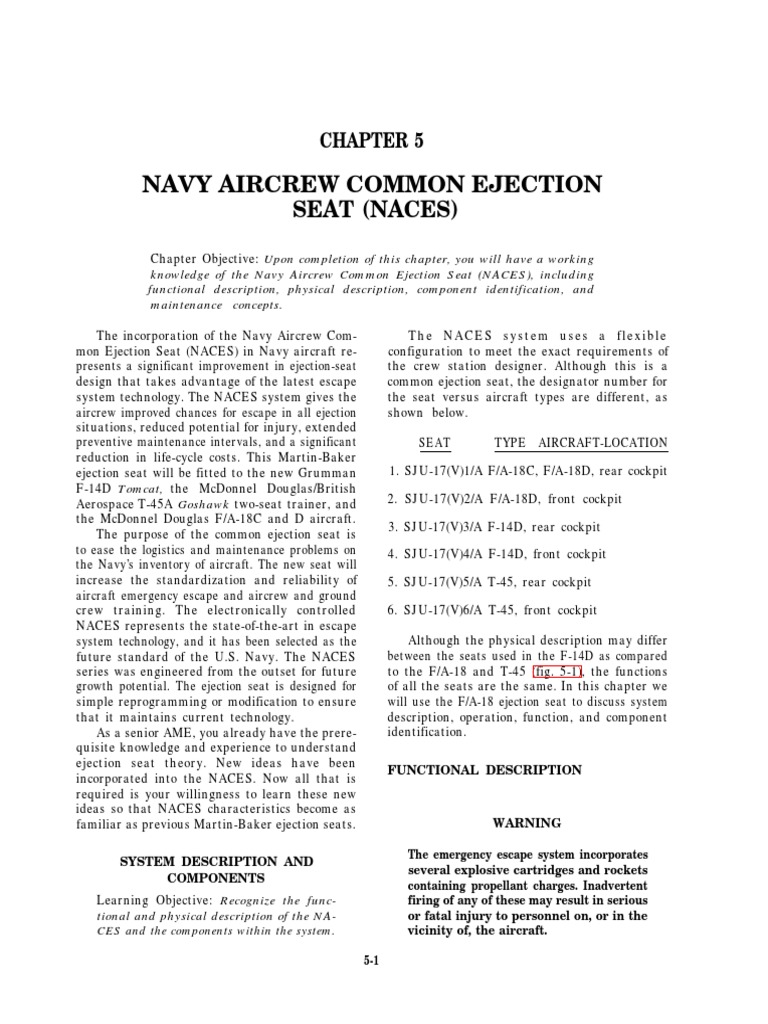 Overview of Navy NACES Ejection Seat | PDF | Seat Belt | Parachute