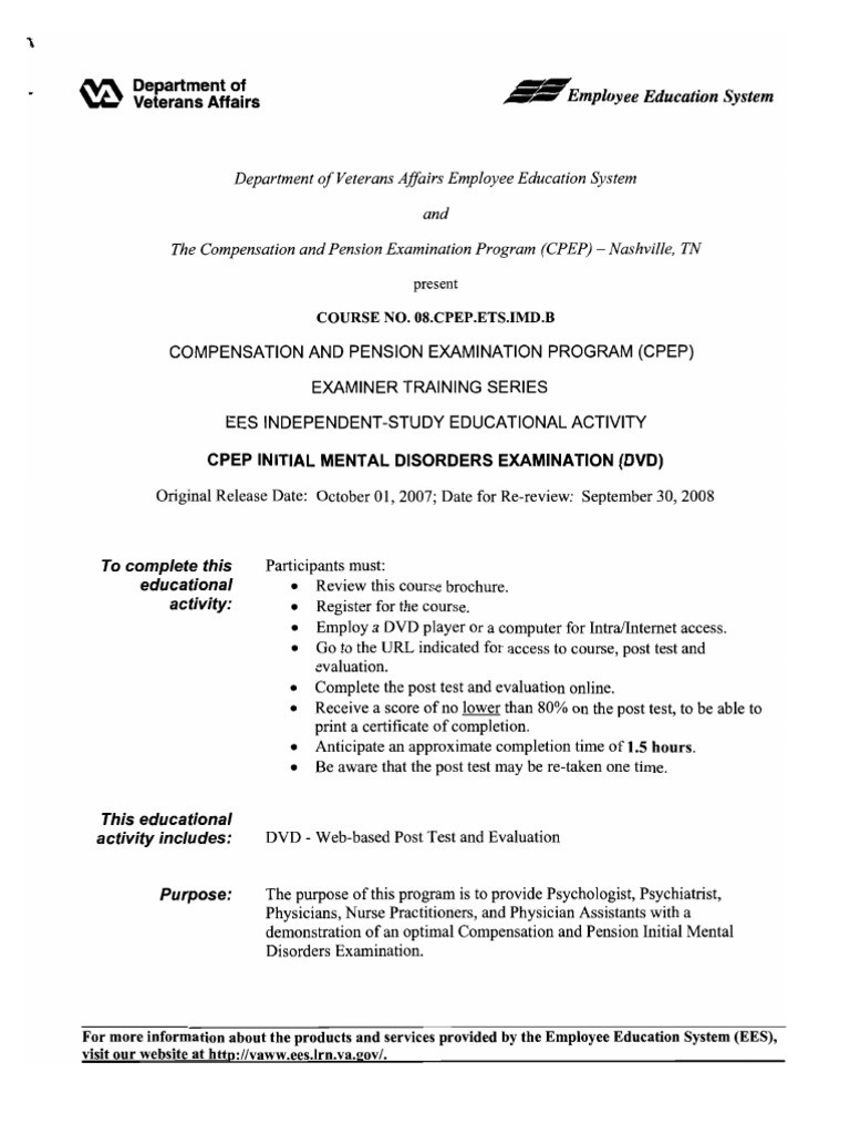 CREW: Department of Veterans Affairs: Regarding PTSD Diagnosis: CPEP Intitial Mental Disorders ...