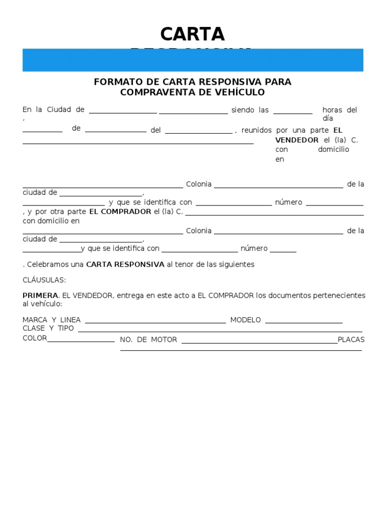 Carta Responsiva Para Compraventa De Vehículo Pdf Business Science