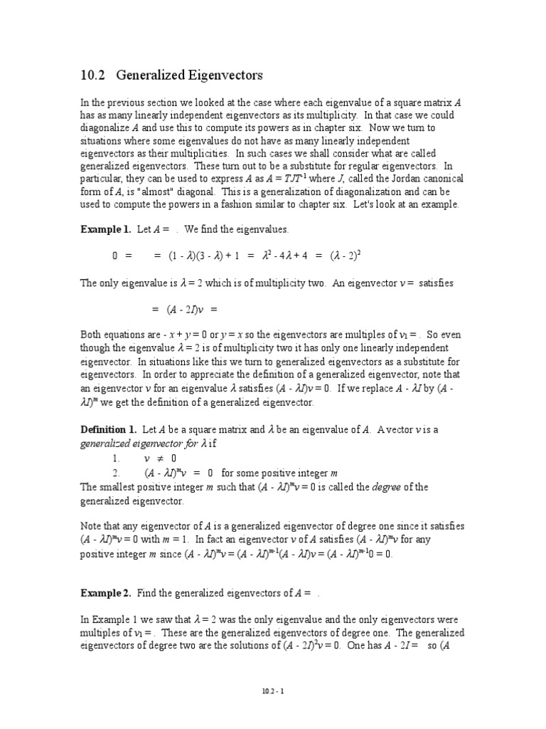 10.2 Generalized Eigenvectors | PDF | Eigenvalues And Eigenvectors | Abstract Algebra