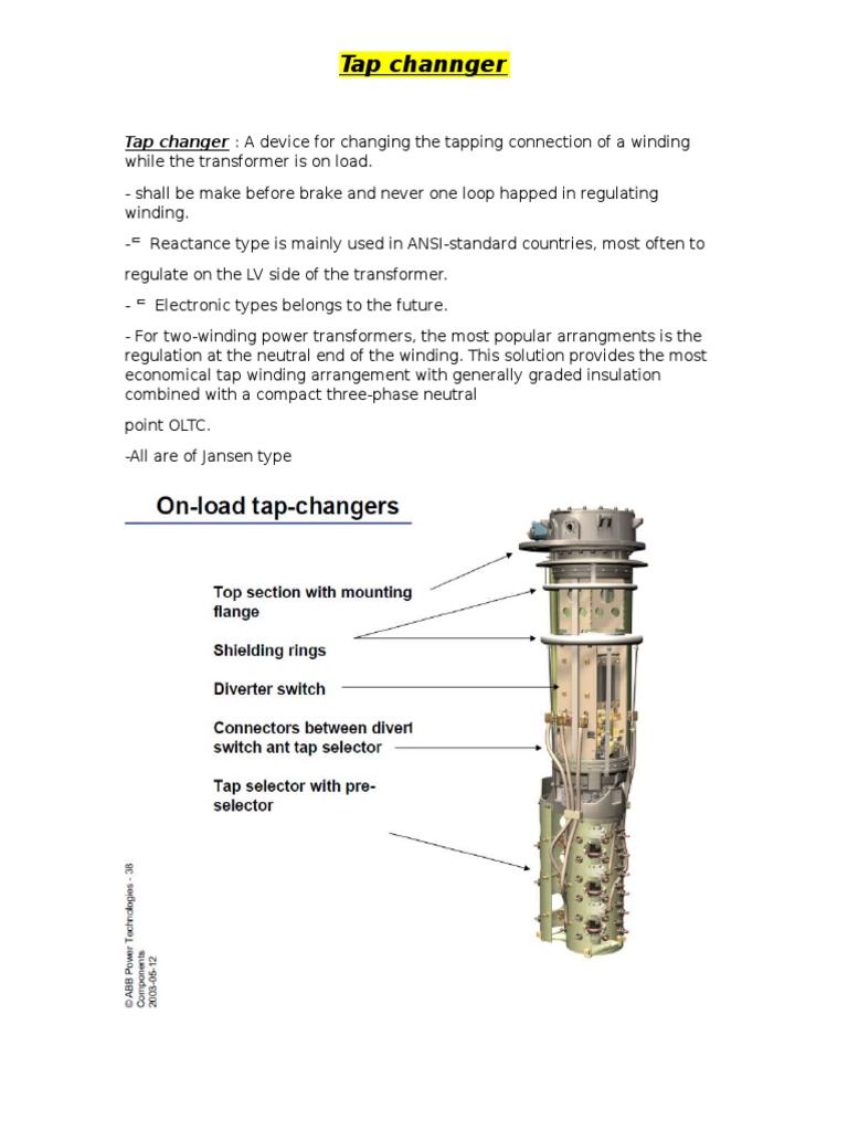 Tap Channger: Tap Changer: A Device For Changing The Tapping Connection ...