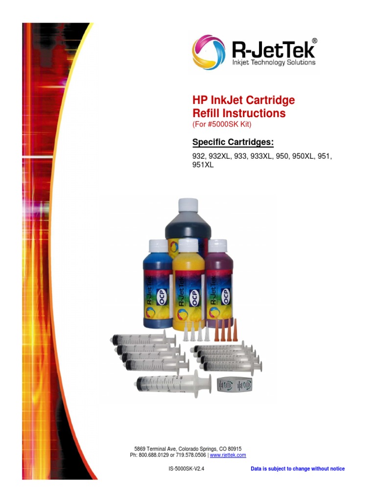 HP Inkjet Cartridge Refill Instructions: Specific Cartridges | PDF ...