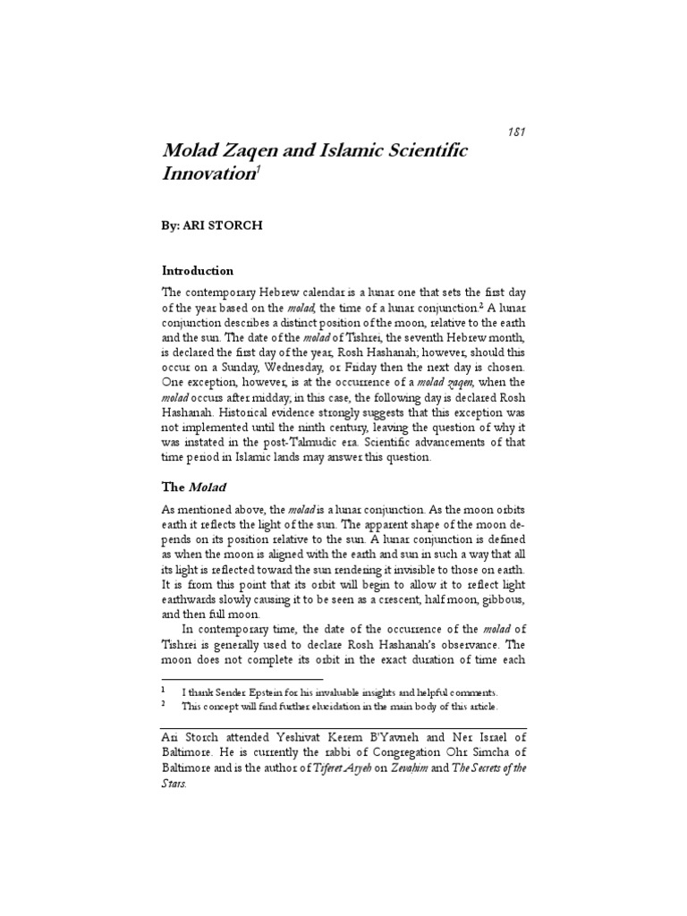 Molad Zaqen and Islamic Scientific Innovation: By: Ari Storch | PDF ...