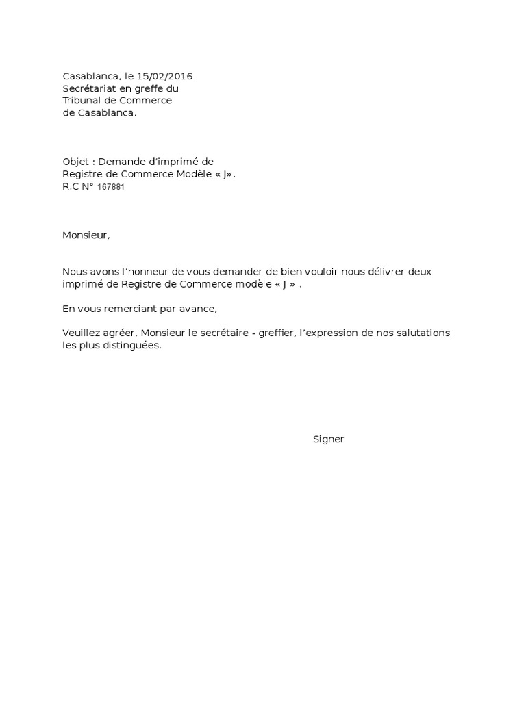 Demande d'imprimé Registre Commerce J | PDF | Droit comparé | Systèmes ...