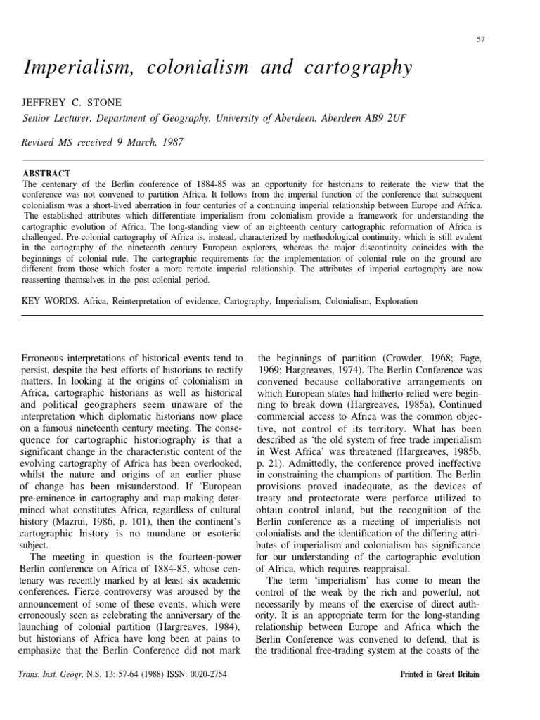 Imperialism, Colonialism and Cartography | PDF | Cartography | Colonialism