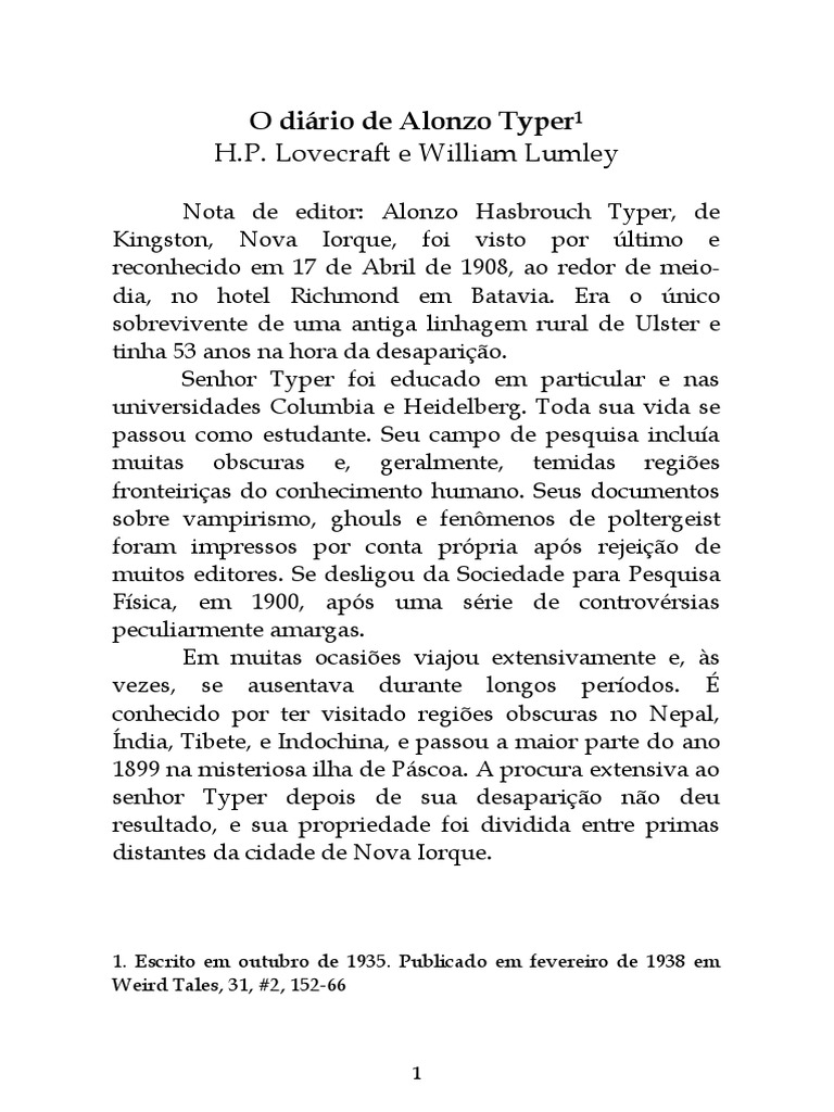 H.P. Lovecraft Book - O Diário de Alonzo Typer PDF | PDF | Terra | Livros