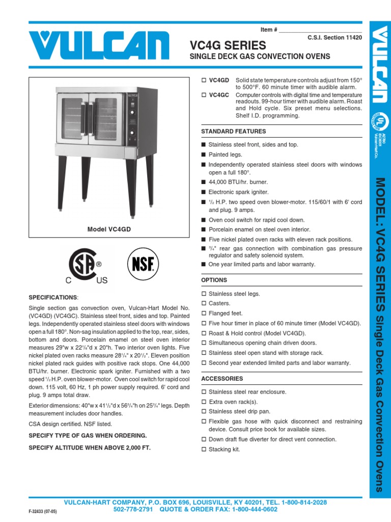 Vulcan VC4G | PDF | Oven | Timer
