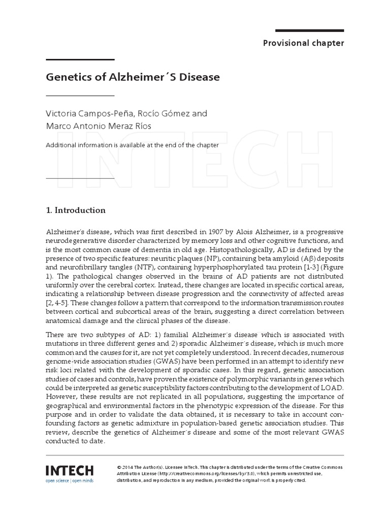 Genetics of Alzheimer S Disease: Victoria Campos-Peña, Rocío Gómez and ...
