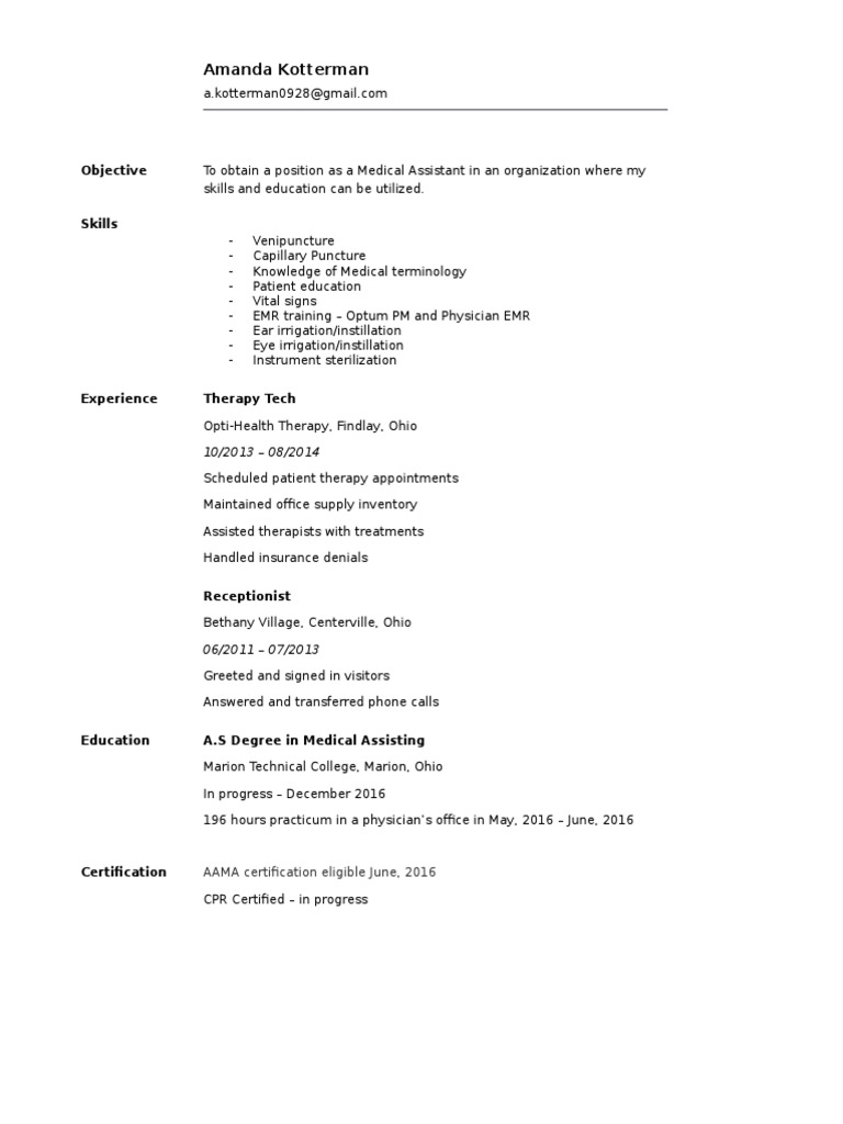 Medical Assistant Resume of Amanda Kotterman | PDF