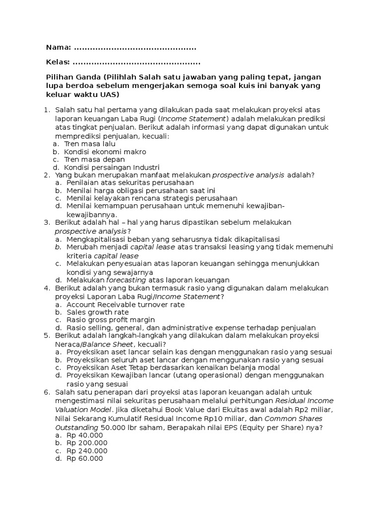 Soal Kuis ALK (Audit Laporan Keuangan) | PDF