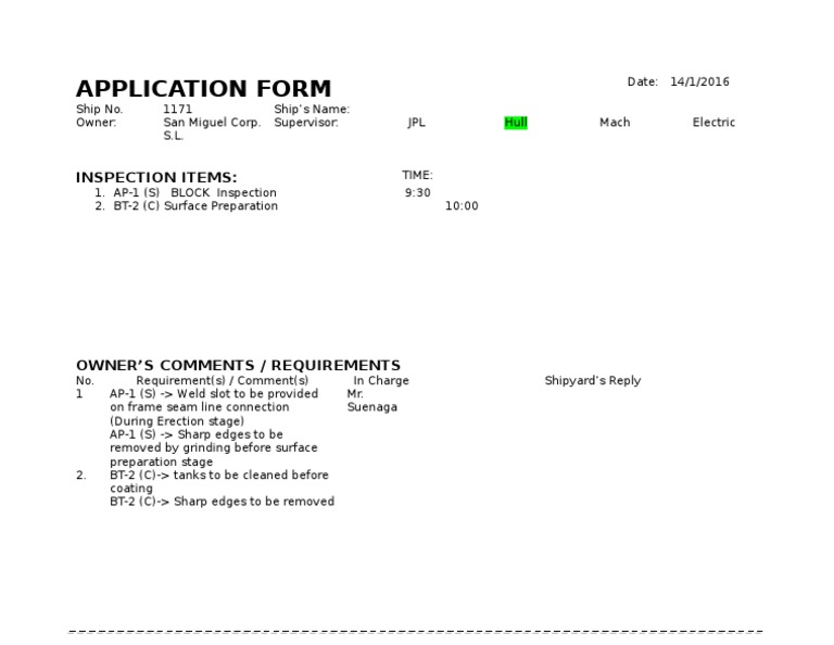 Vessel Inspection Application Form | PDF