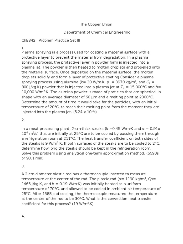 Che 342 Practicesetiii | PDF | Heat Transfer | Thermometer