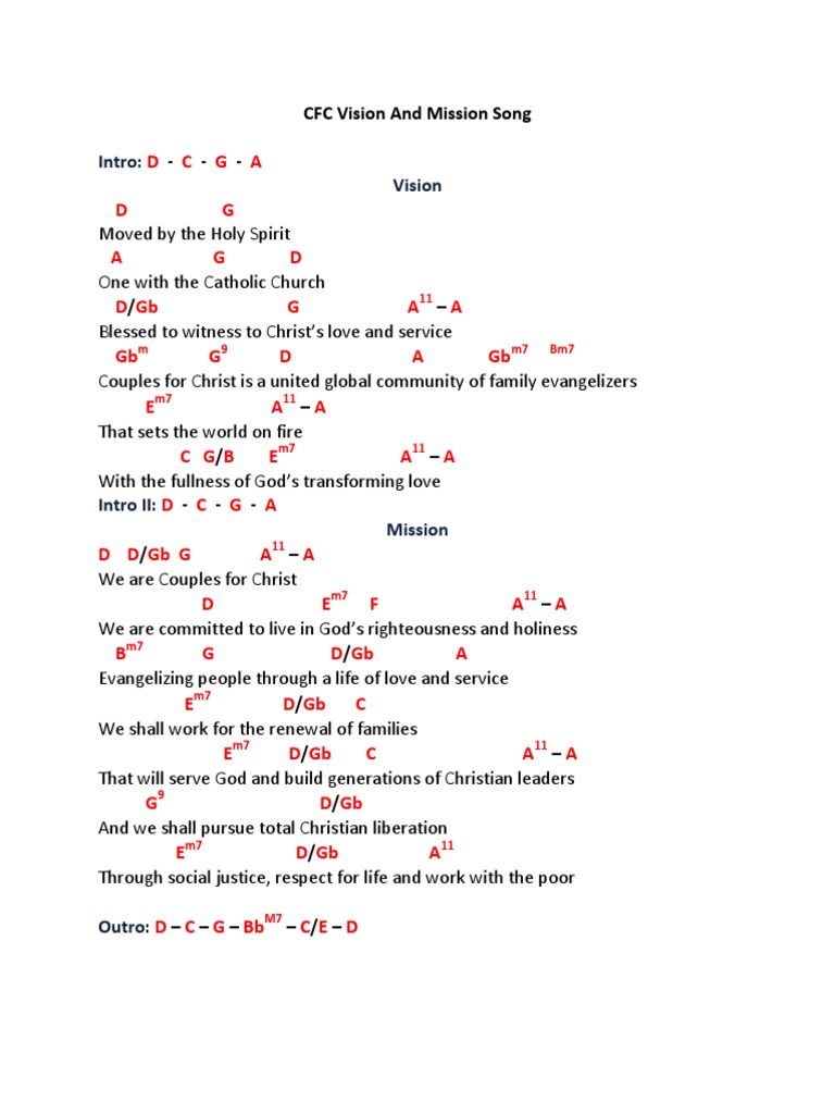 CFC Vision & Mission Song PDF | PDF | Protestant Denominational ...