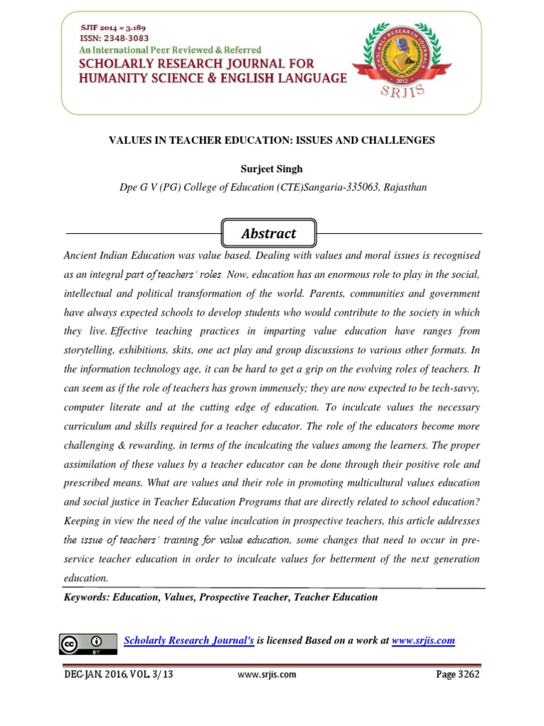 Values in Teacher Education: Issues and Challenges | PDF | Teacher ...