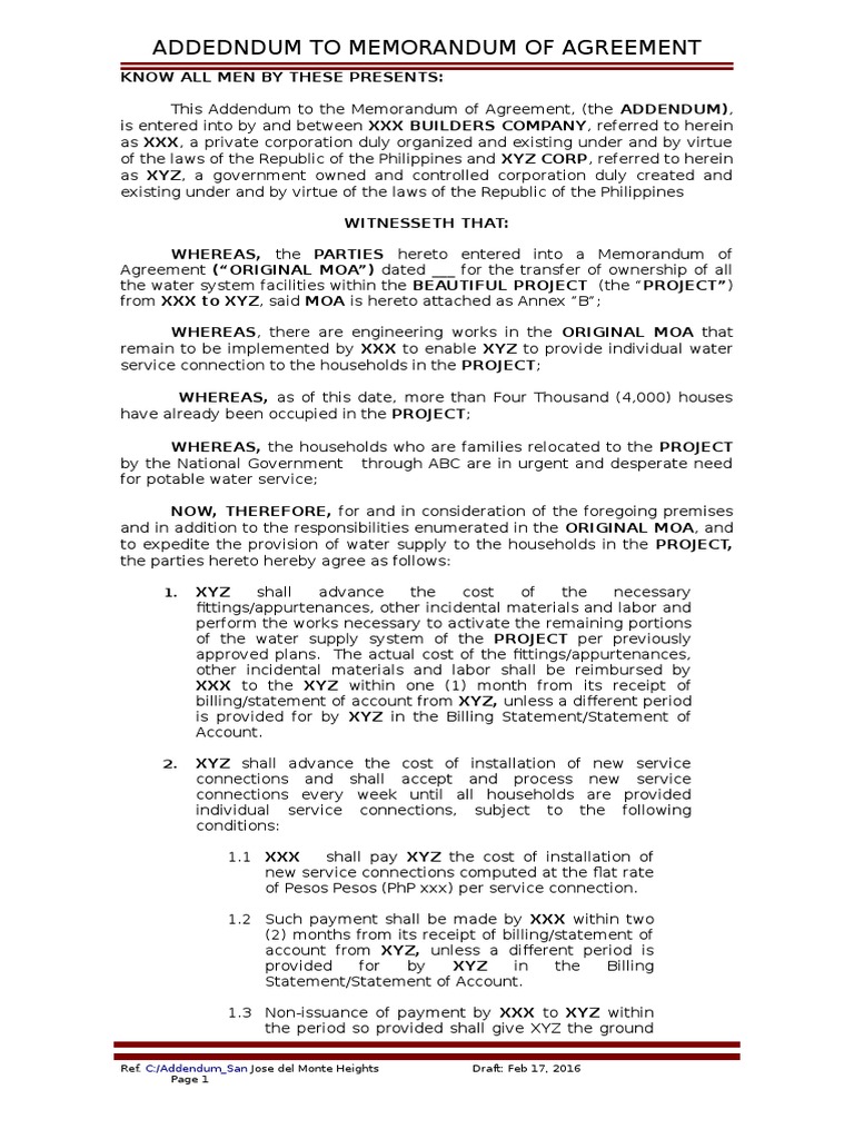 Addendum to MOA-sample | Politics | Social Institutions