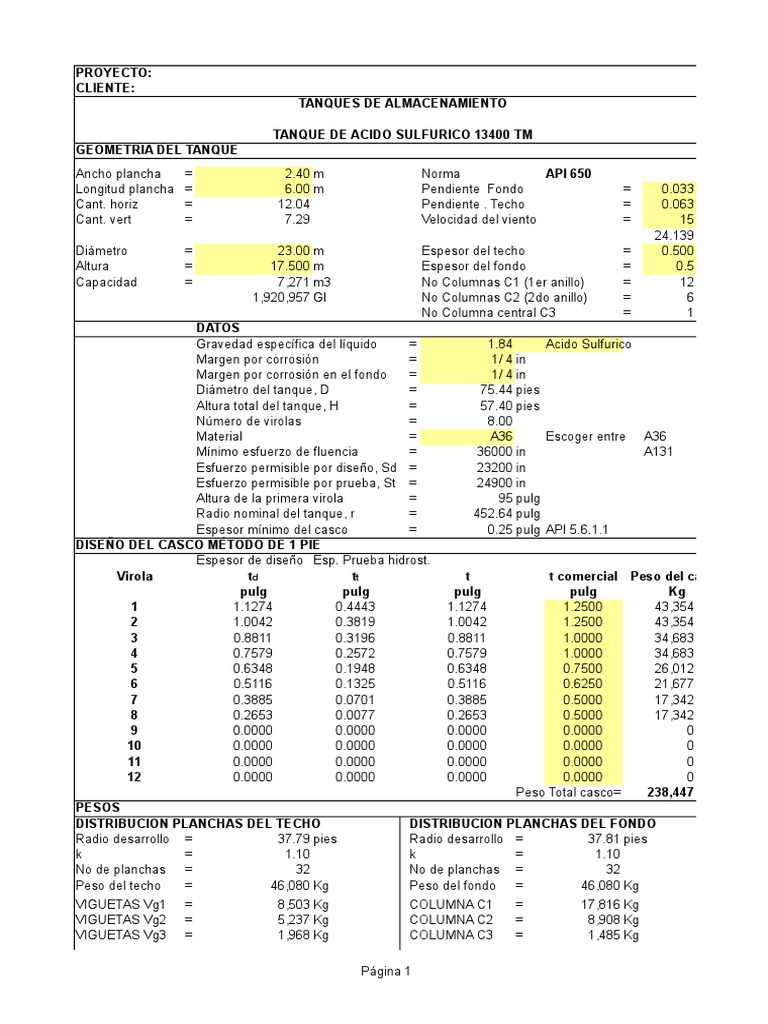 Calculo Tanques API 650 | PDF | Cantidades fisicas | Unidades de medida