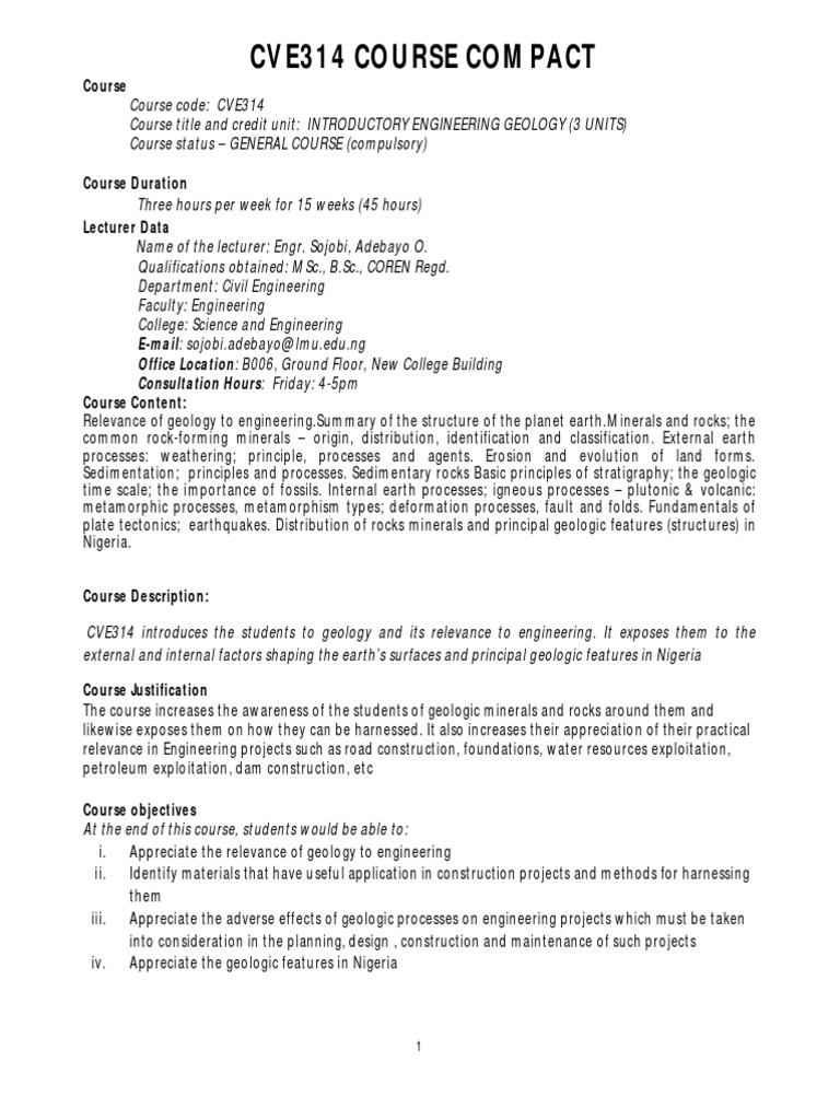 Cve Course Outline | PDF | Geology | Rock (Geology)