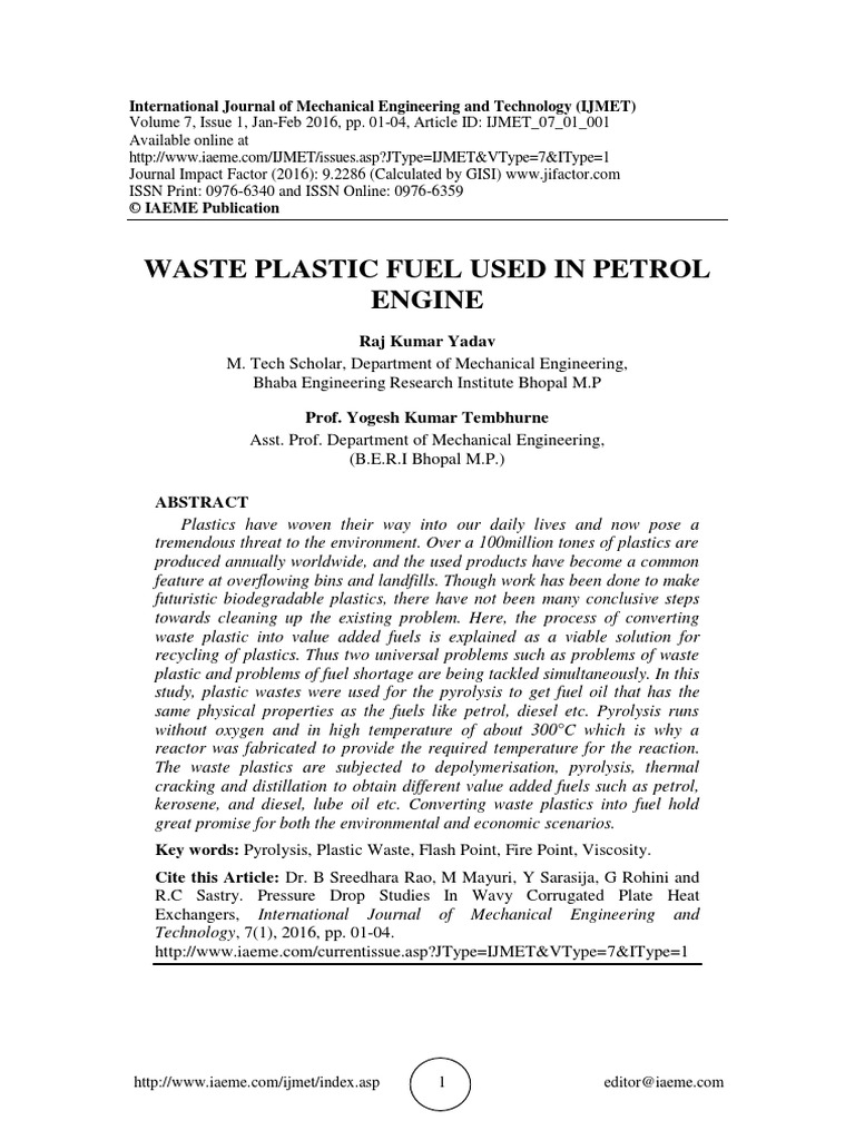 Waste Plastic Fuel Used in Petrol Engine | PDF | Pyrolysis | Diesel Fuel