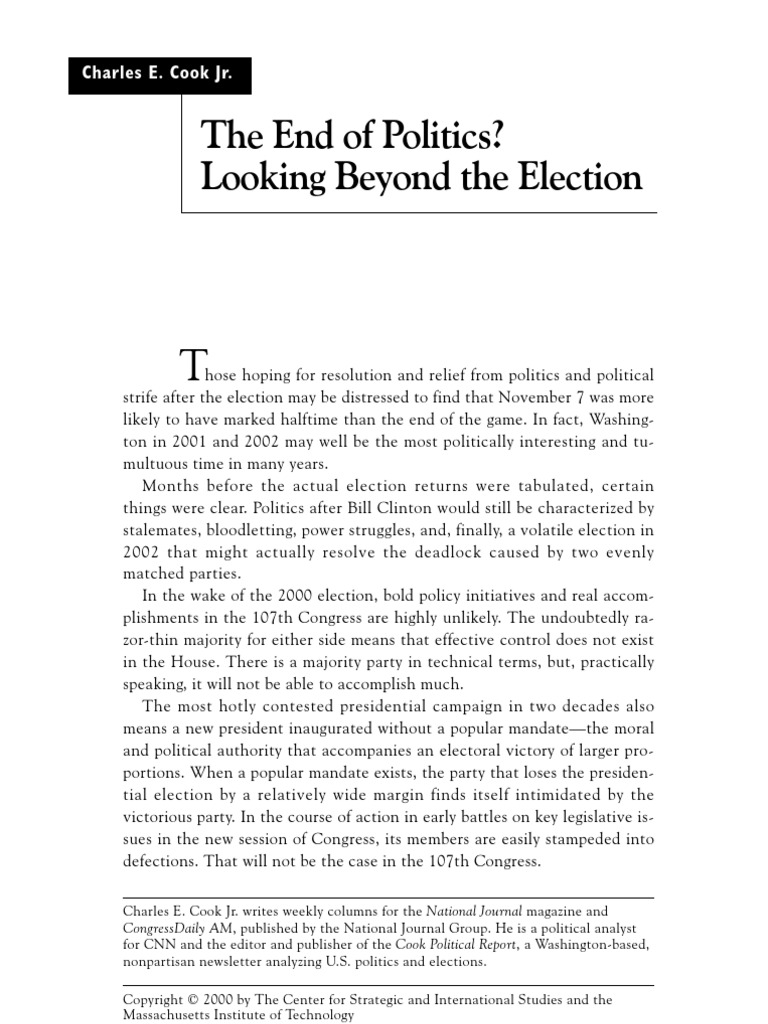 Charles E. Cook Jr. 2000. The End of Politics Looking Beyond The ...