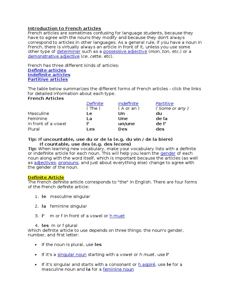 A Guide to French Articles: Definite, Indefinite, and Partitive | PDF ...