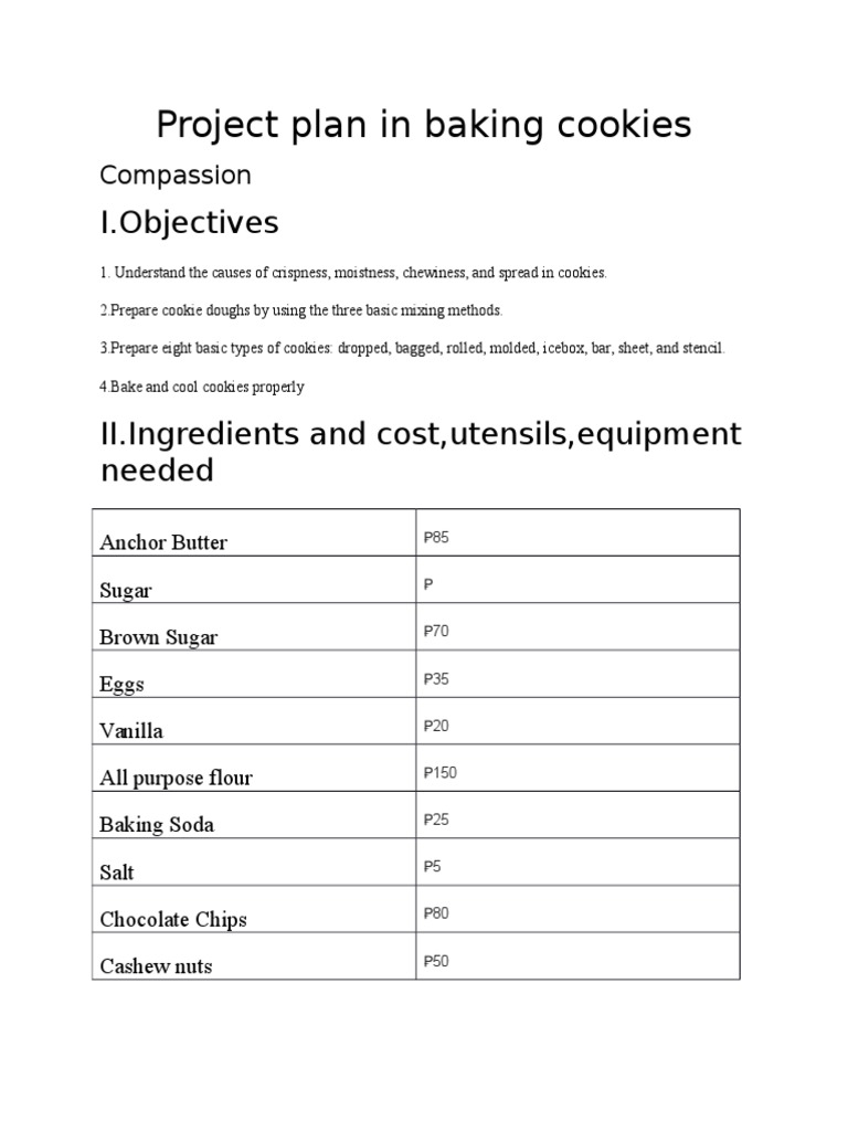 Cookie Baking Project Plan | PDF | Cooking, Food & Wine