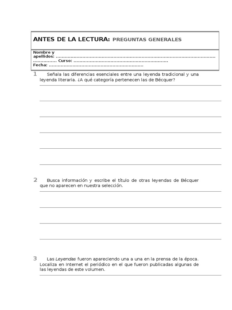 Actividades sobre "El Monte de las Ánimas" | PDF | Leyendas | Lectura ...