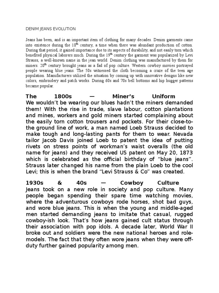 Denim Jeans Evolution | PDF | Jeans | Softlines (Retail)