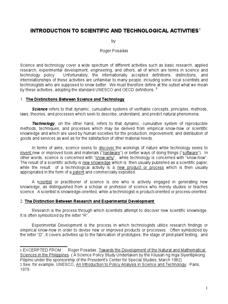 Introduction To Scientific and Technological Activities | PDF | Science ...