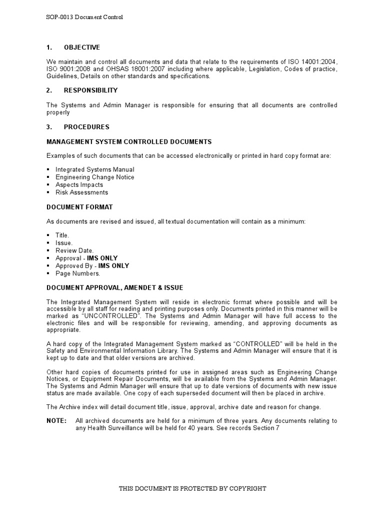 Document Control-SOP | Specification (Technical Standard) | File Format