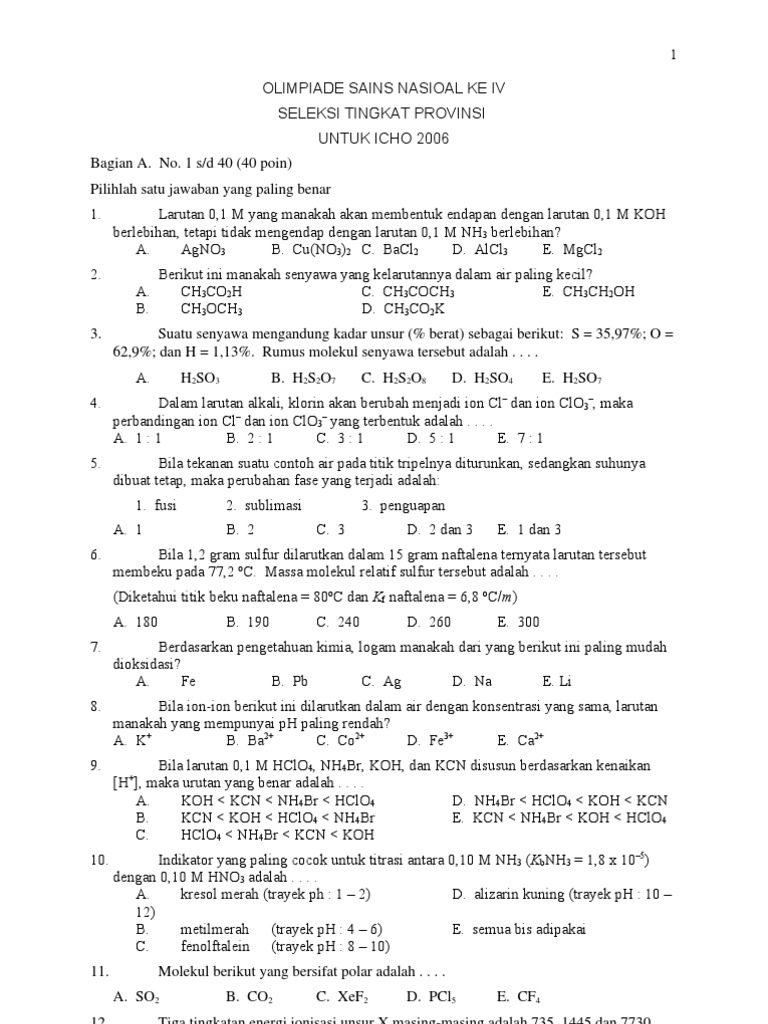 Soal Osn Kimia 2006 | PDF