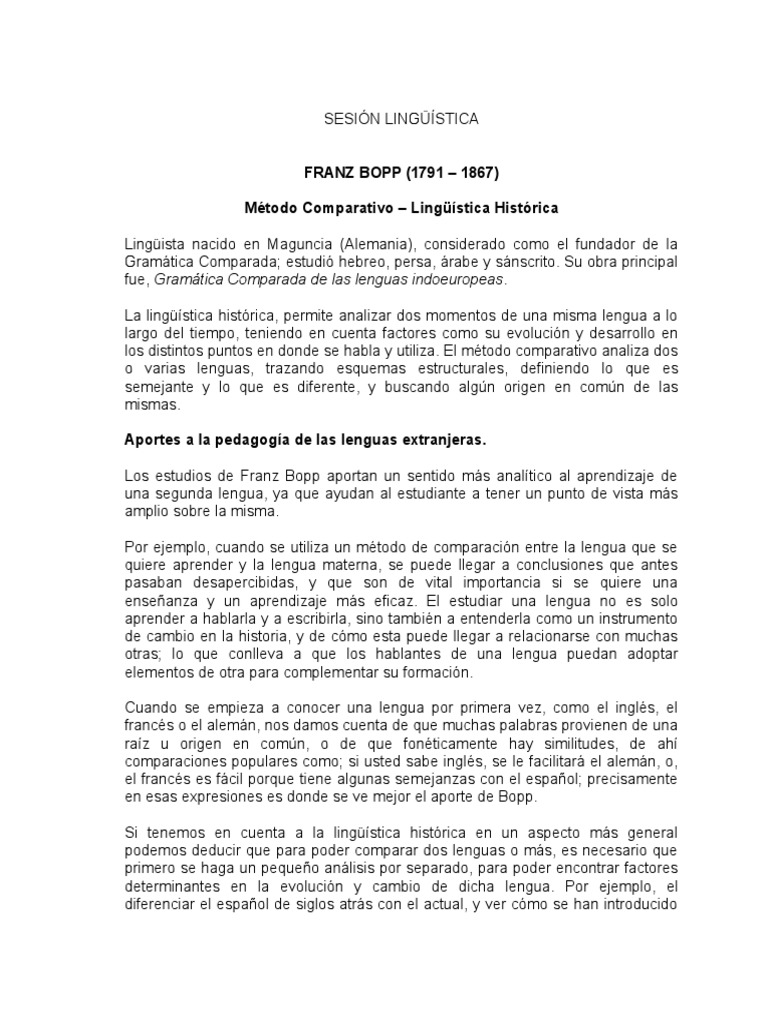 Guión Lingüista - Franz Bopp | PDF | Lingüística | Idioma en Inglés