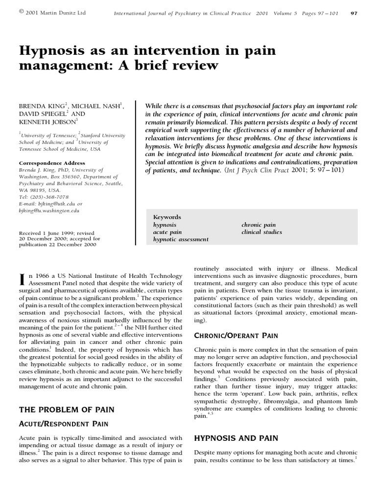 Hypnosis and Pain Managementent | PDF | Hypnosis | Placebo