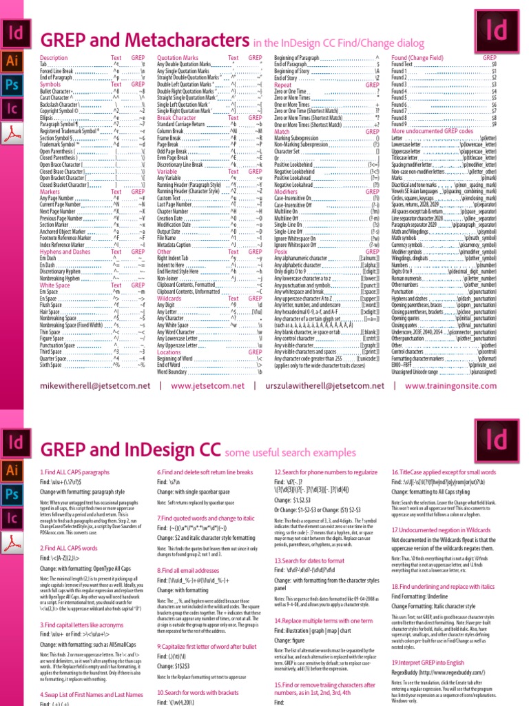 Grep Codes and Examples Indesign CC PDF | PDF | Bracket | Letter Case