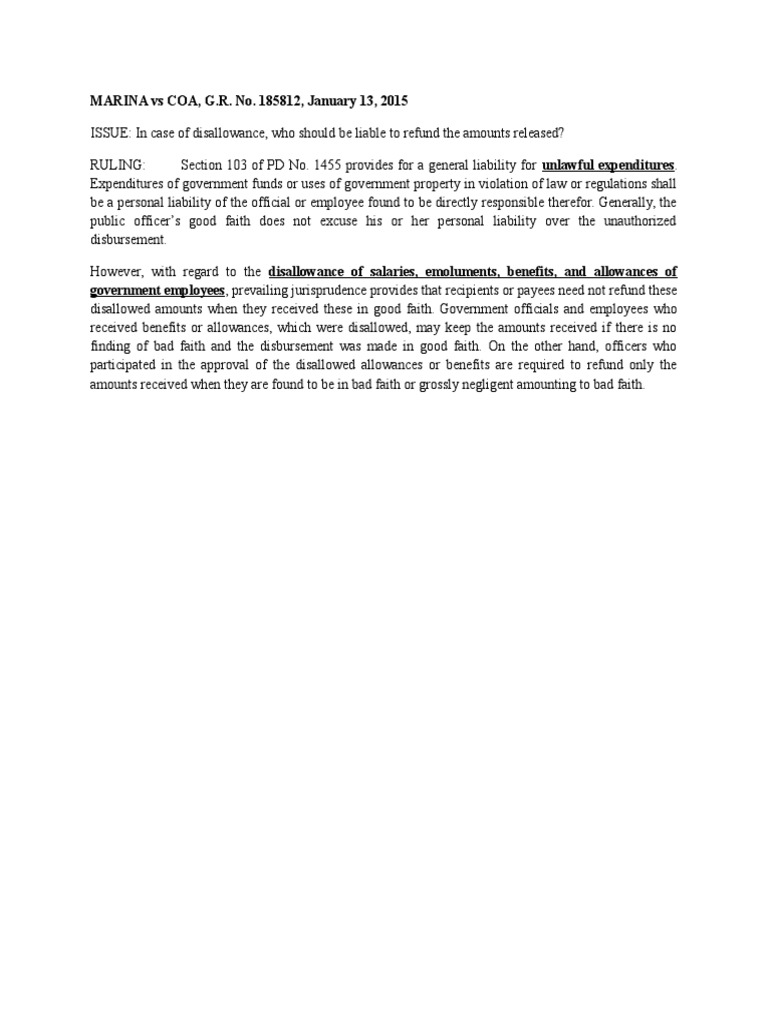 Liability for Disallowed Government Funds | PDF | Law
