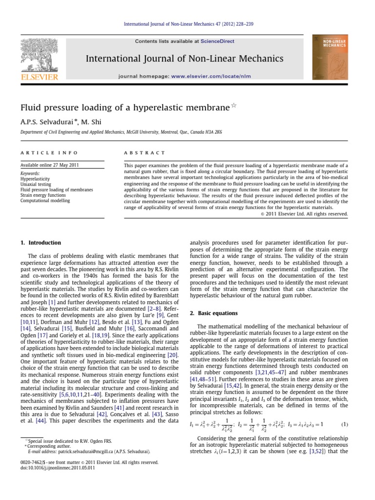 Fluid Pressure Loading of A Hyperelastic Membrane | PDF | Stress ...