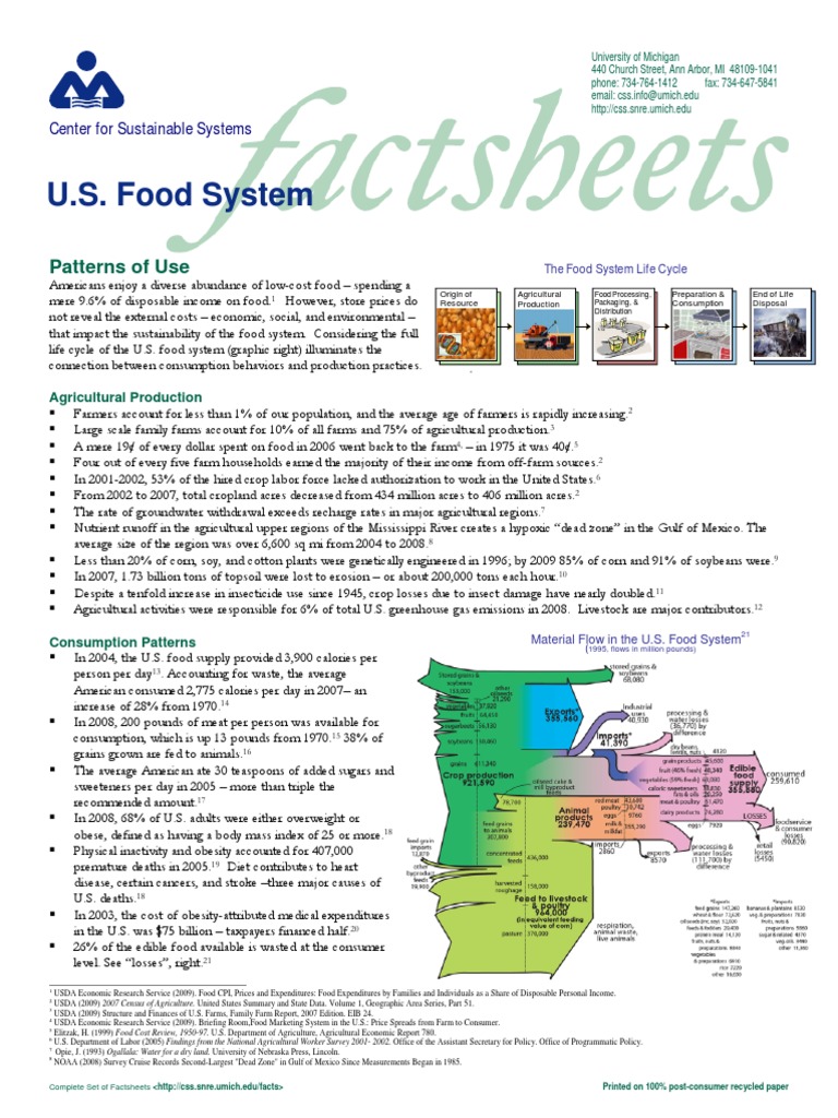US Food System Factsheet | PDF | Food Systems | Agriculture