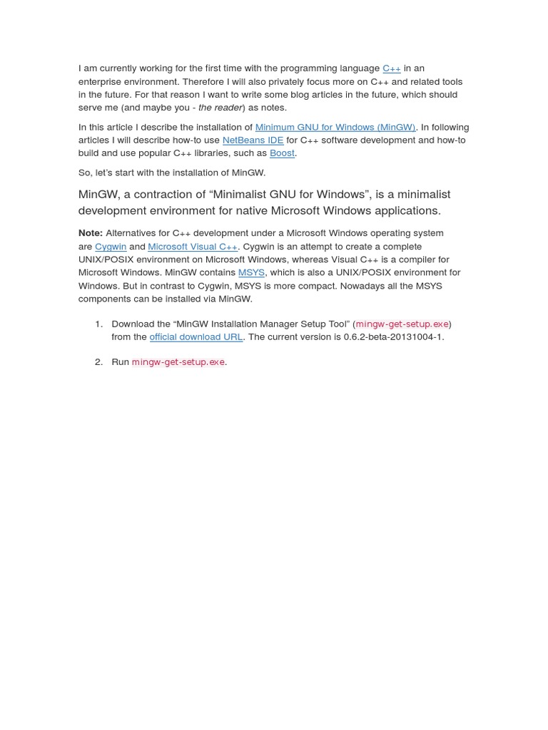Mingw, A Contraction of "Minimalist Gnu For Windows", Is A Minimalist Development Environment ...