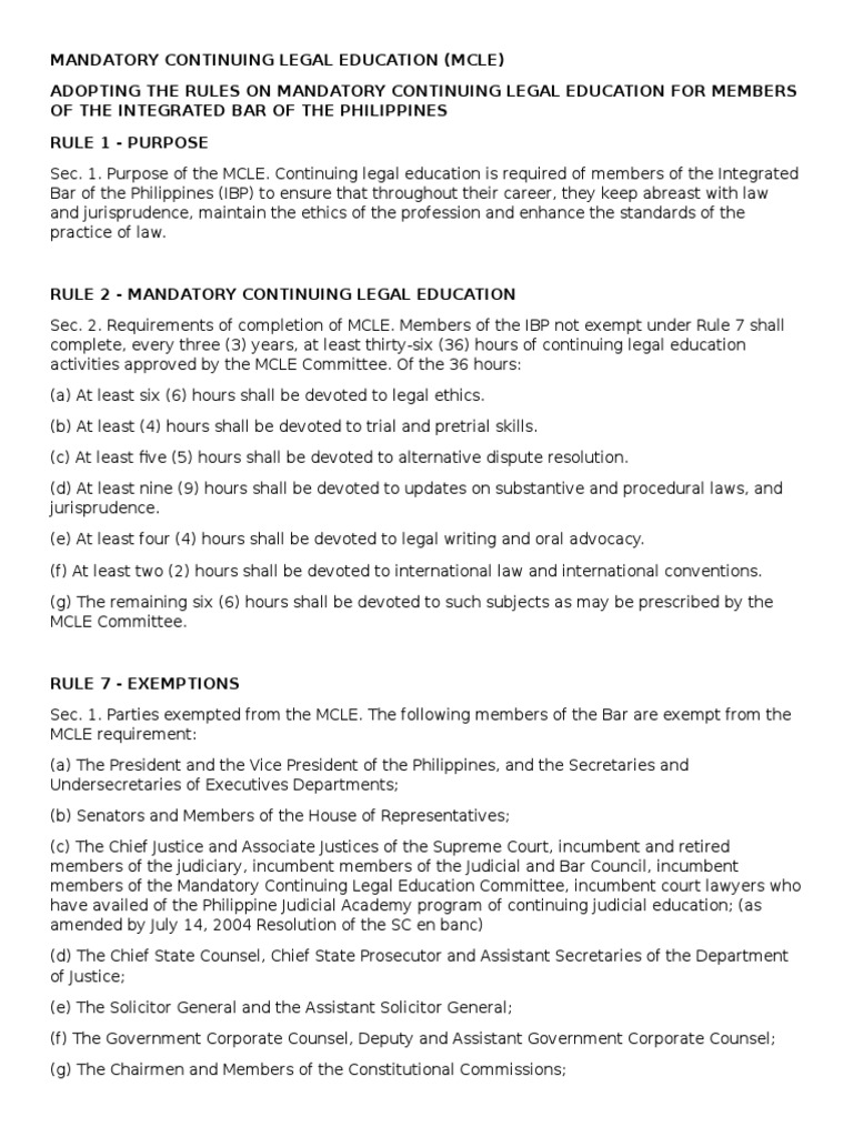MCLE Rules for Philippine Lawyers | PDF | Virtue | Government Institutions