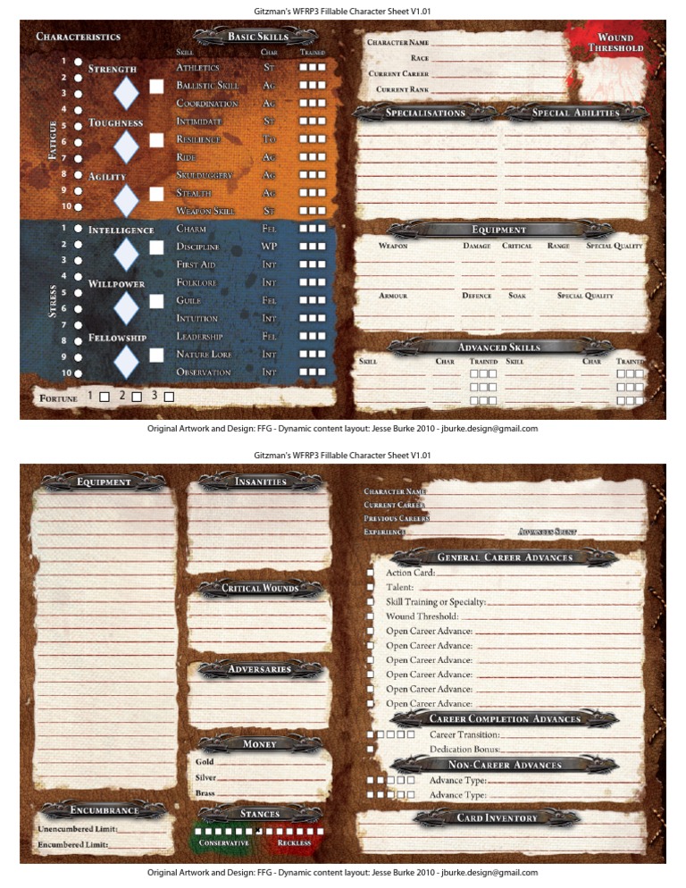 WFRP3 Fillable Character Sheet V1.01 | PDF