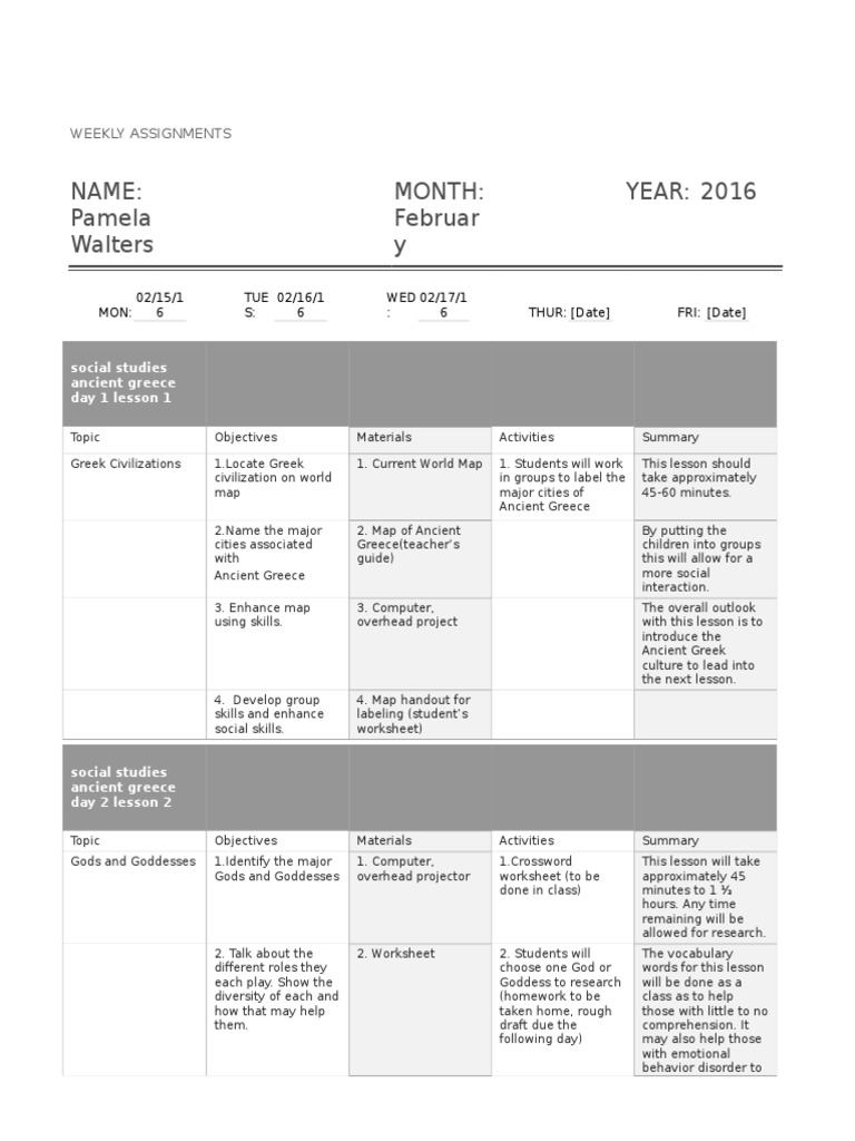 Lessonplaneduc 230 | PDF | Lesson Plan | Ancient Greece